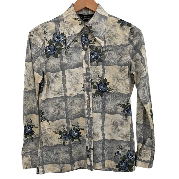 Lucky Pierre | Tops | Vtg Lucky Pierre Polyester Rose Button Down S ...